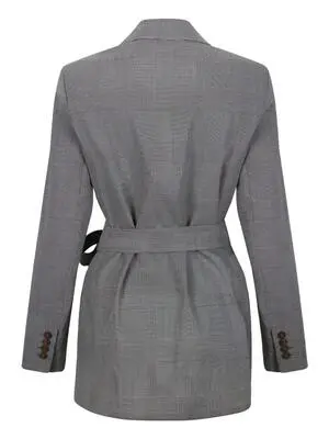 Max Mara Check-pattern Belted Jacket - Grey