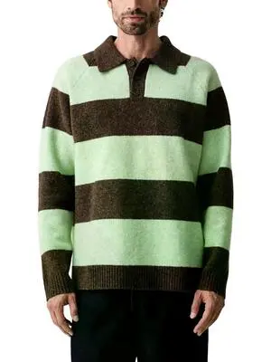 LES DEUX Striped Raglan-sleeve Sweater - Brown