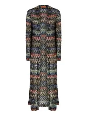 Missoni Long Viscose Lamé Cardigan With Lace Motif - Blue