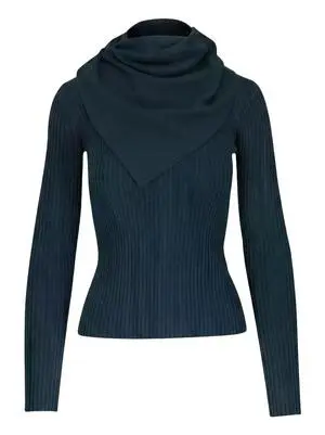 Zimmermann ZIMMERMANN Ribbed-Knit Cowl-Neck Sweater Blue