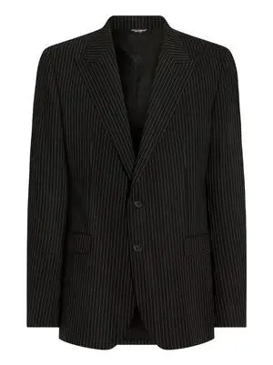 Dolce & Gabbana Martini Light Single-breasted Pinstripe Wool Jacket - Black