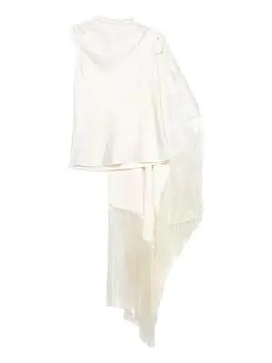 SELF-PORTRAIT Fringe-trim Asymmetric-panel Top - Neutrals