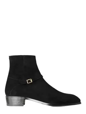 LIDFORT Buckle-strap Suede Ankle Boots - Black