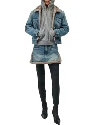 Alexander Wang Alexander Wang Denim Mini Skirt With Fux Mink Trim Blue