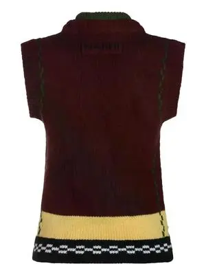 Marni Intarsia-knit V-neck Sweater Vest - Red