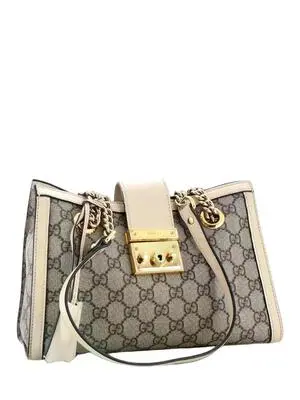 Gucci Gucci Padlock Chain Tote GG Coated Canvas With Leather Small Shoulder Bag Neutrals