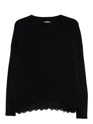 ERMANNO FIRENZE Lace-trimmed Ribbed-sleeve Sweater - Blue