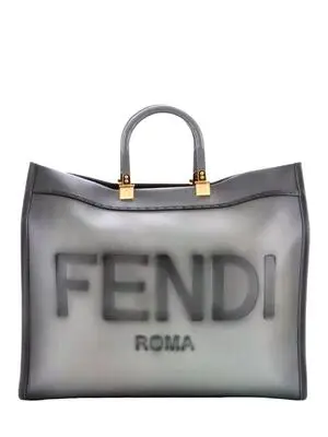 Fendi Sunshine Shopper Leather Large Tote Bag - Grey