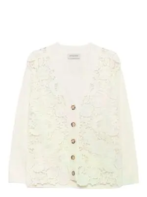 ERMANNO FIRENZE Lace-panelled Cardigan - Neutrals
