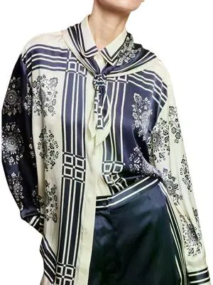 ALEMAIS Banderra Scarf Silk Shirt - Blue