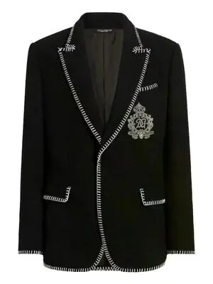 Dolce & Gabbana Tweed Single-breasted Jacket With Embroidery - Black