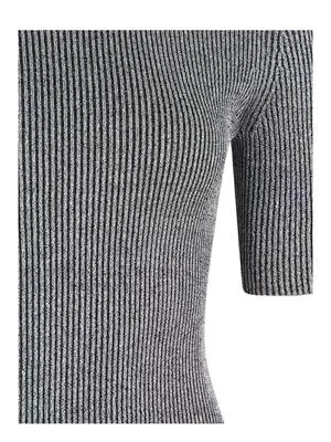 Missoni Metallic Ribbed-knit Short-sleeve Sweater - Grey