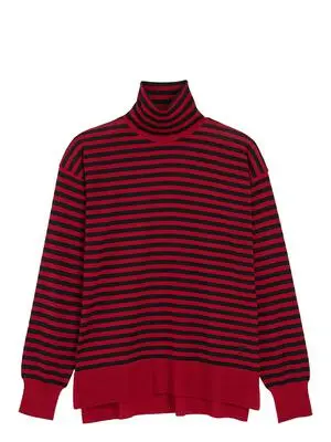 AMI Paris Red Sailor Striped Wool And Silk Turtleneck Sweater Red - Ruby Red/black