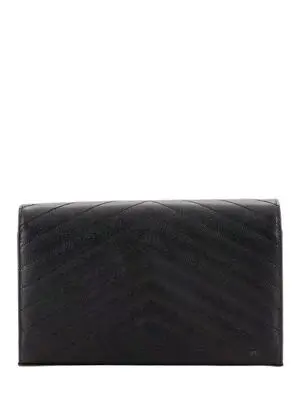 Saint Laurent Classic Monogram Wallet On Chain Matelasse Chevron Leather Medium Crossbody Bag Black