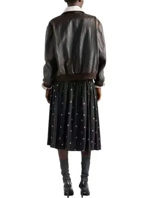 Prada Prada Floral-Print Washed Silk Midi Skirt Black