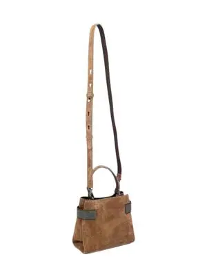 Brunello Cucinelli Essence Suede Small Top Handle Bag - Brown