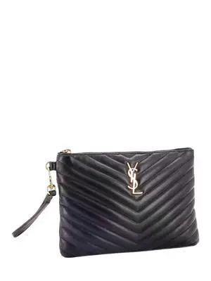 Saint Laurent Matelasse Chevron Leather Clutch - Black