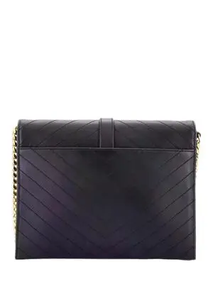 Saint Laurent Classic Monogram Envelope Chain Bag Matelasse Chevron Leather Shoulder Bag - Black