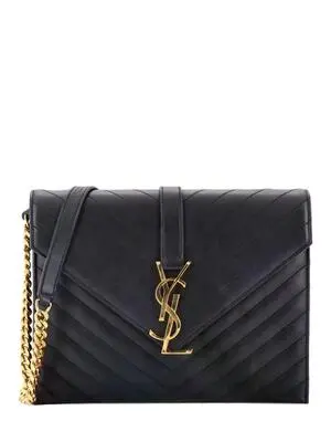 Saint Laurent SAINT LAURENT Matelassé Chevron Leather Shoulder Bag Black