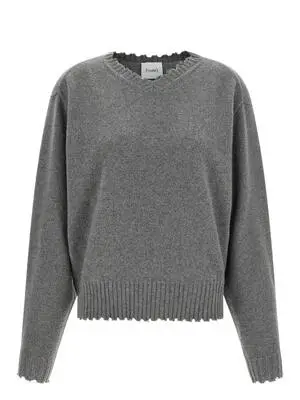 NUDE Cashmere Fringe Trim Sweater - Gray