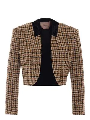 TWINSET Check Bouclé Spencer Jacket - Brown