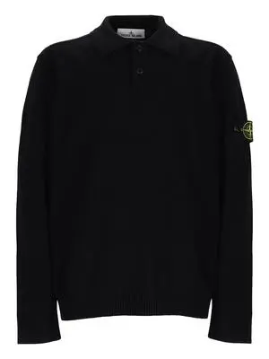 Stone Island Polo In Maglia Con Patch Logo - Black