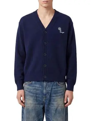 Kenzo Floral Wool And Cotton-blend V-neck Cardigan - Blue