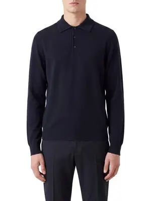 Brioni Long-sleeved Polo Shirt In Cashmere And Silk Blue