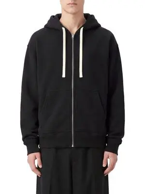 JIL SANDER Two-tone Pure Cotton Zip-up Hoodie Black