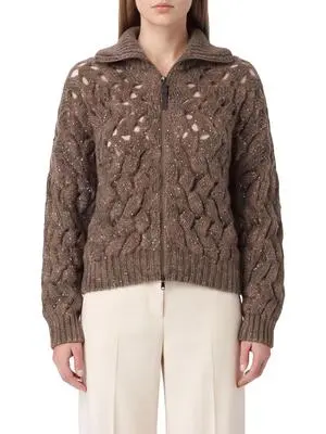 BRUNELLO CUCINELLI Brunello Cucinelli Open-Knit Mohair Wool Zip Cardigan With Sailor Collar