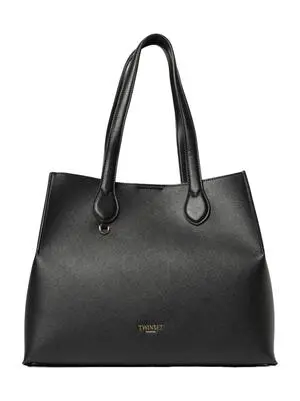 TWINSET Saffiano Synthetic Leather Tote Bag With Double Handle - Black