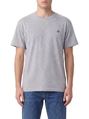 VIVIENNE WESTWOOD Cotton T-shirt With Contrast Embroidered Orb Logo On The Chest - Grey