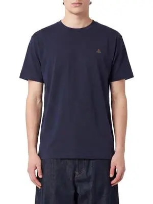 VIVIENNE WESTWOOD Cotton T-shirt With Contrast Embroidered Orb Logo On The Chest - Navy