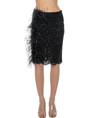 DES_PHEMMES Feather Trim Lace Skirt - Black