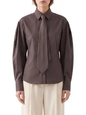 Brunello Cucinelli Cotton Blend Shirt With Monili Embellishment - Cocoa