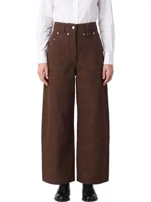 Simone Rocha High-waisted Wide Leg Baggy Jeans In Cotton Denim With Rhinestones - Brown