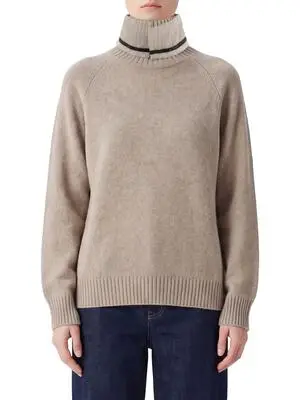 Brunello Cucinelli BRUNELLO CUCINELLI Pure Cashmere Turtleneck Jumper With Jewel Detail Beige