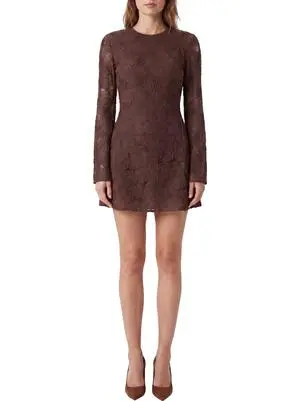ROTATE BY BIRGER CHRISTENSEN Floral Print Long-sleeved Mesh A-line Mini Dress
