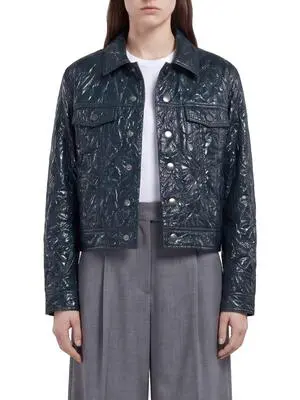 Marni Crinkled-effect Faux Leather Cropped Jacket With Buttons - Black