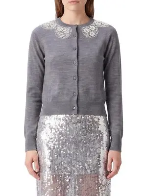 Simone Rocha Merino Wool & Silk Cardigan - Grey