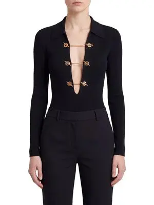 Elisabetta Franchi Elisabetta Franchi Long Sleeve Plunge Bodysuit Black