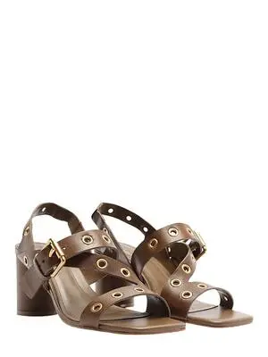 Farm Rio Grommet Block Heel Leather Sandals - Sand