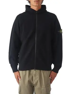 Stone Island Hooded Zip Up Sweatshirt - Black