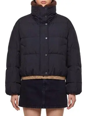 Brunello Cucinelli Short Quilted Cotton Down Jacket With Fur Collar - Black
