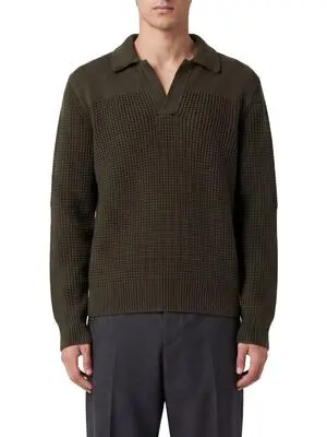SALVATORE FERRAGAMO Ferragamo Olive Textured Collared Long Sleeve Jacket
