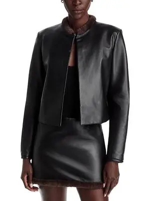 ALEXANDER WANG Cropped Faux Fur Trim Leather Jacket