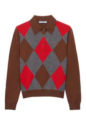 Prada Argyle Cashmere Polo Sweater - Brown