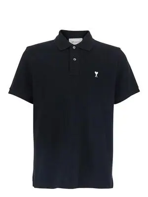 AMI Paris Polo Shirt With De Coeur Logo Embroidered On The Front In Cotton For - Black