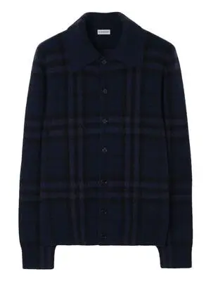 Burberry Check Cashmere Cardigan - Navy