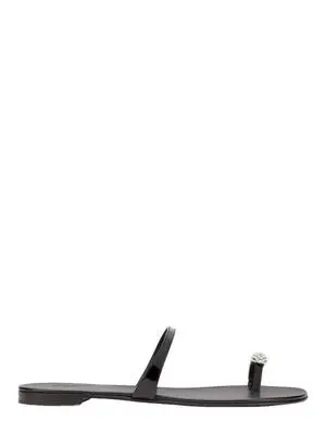 GIUSEPPE ZANOTTI Patent Leather Flat Thong Sandal - Black